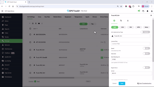 Unit Settings – GPSTrackit Support