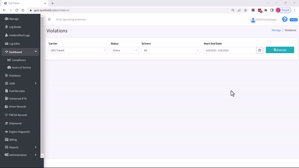 ELD Management: Violation Records – GPSTrackit Support
