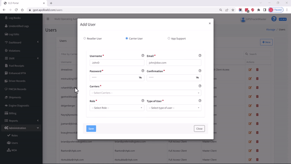 ELD Set Up: Users – GPSTrackit Support