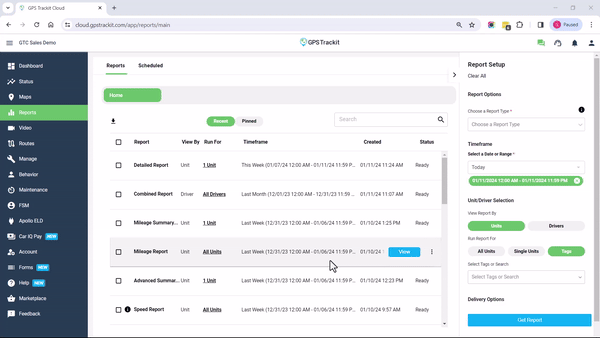 GPS Trackit Driver App: Reports – GPSTrackit Support