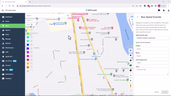 Maps: Speed Override – GPSTrackit Support