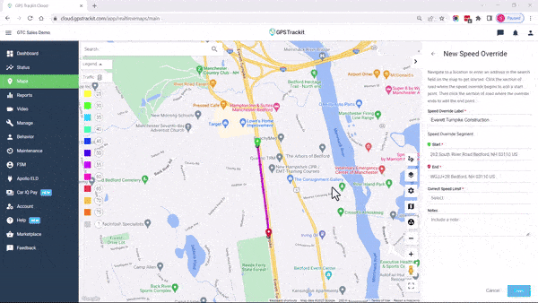 Maps: Speed Override – GPSTrackit Support