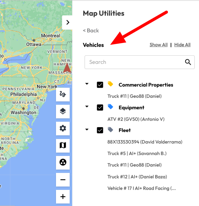 Maps: Vehicle List – GPSTrackit Support