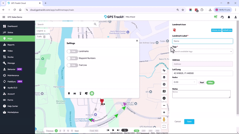 Maps: Vehicle Trails – GPSTrackit Support