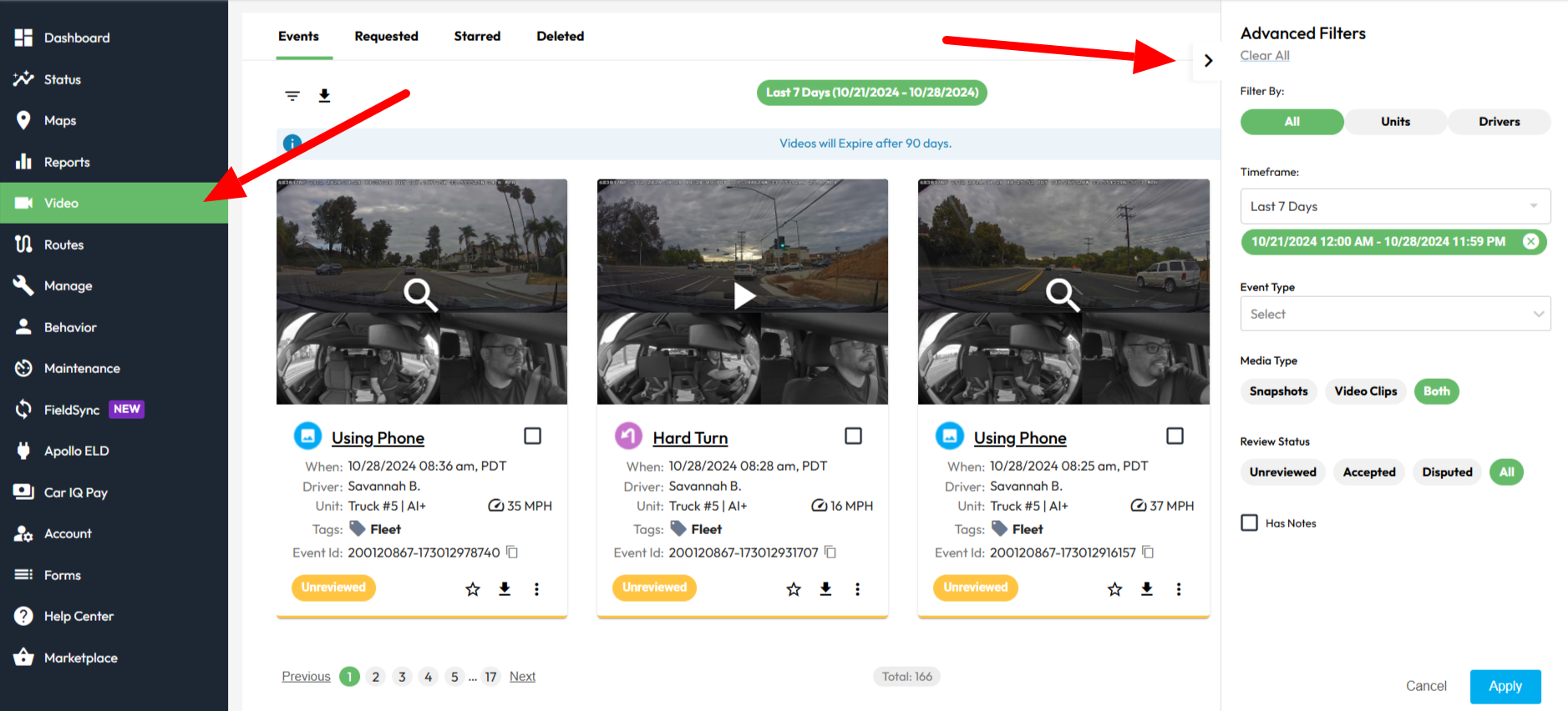 VidFleet Cameras: Video Tab – GPSTrackit Support