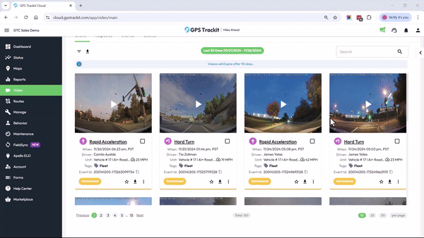 VidFleet Cameras: Video Tab – GPSTrackit Support