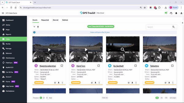 VidFleet Cameras: Driver Video Clip Review – GPSTrackit Support